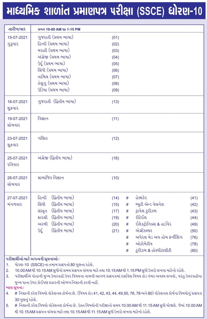 GSEB SSC & HSC Repeater Exam Time Table 2021 - SarkariMahiti.Net GSEB SSC & HSC Repeater Exam Time Table 2021 - SarkariMahiti.Net